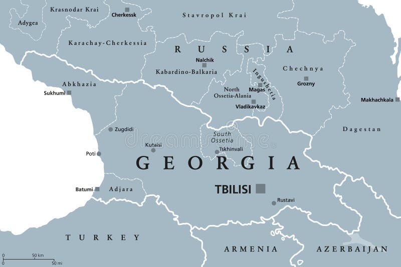 Georgia, Gray Political Map, with Capital Tbilisi, and International ...