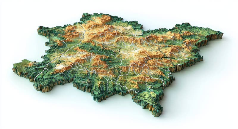The Georgia Shaded Relief Map on a White Background is Rendered in 3D ...