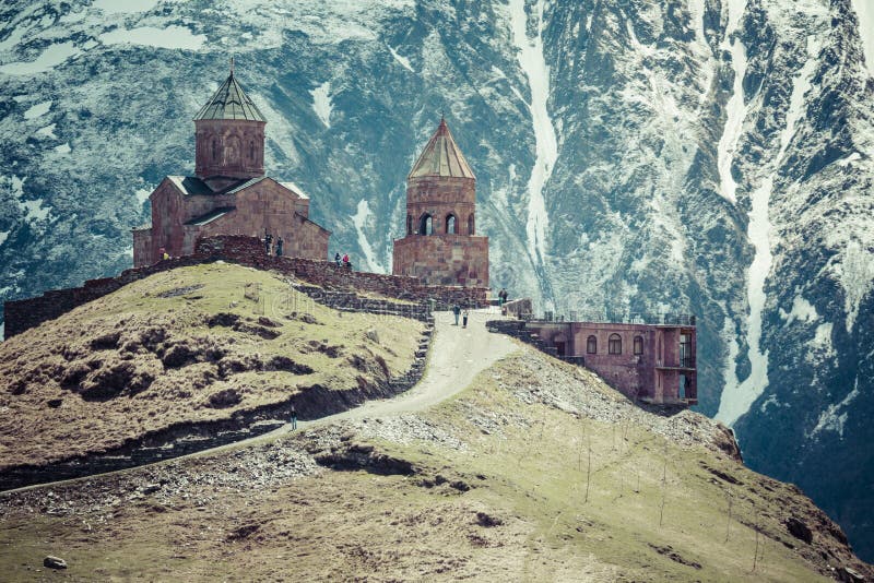 Georgia, Stepantsminda-Sameba. Ancient Gergeti Trinity Church Hi Stock ...