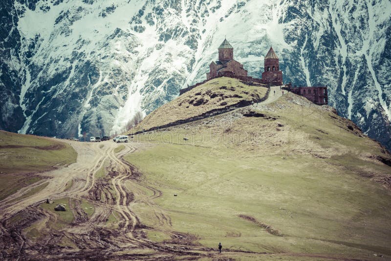 Georgia, Stepantsminda-Sameba. Ancient Gergeti Trinity Church Hi Stock ...