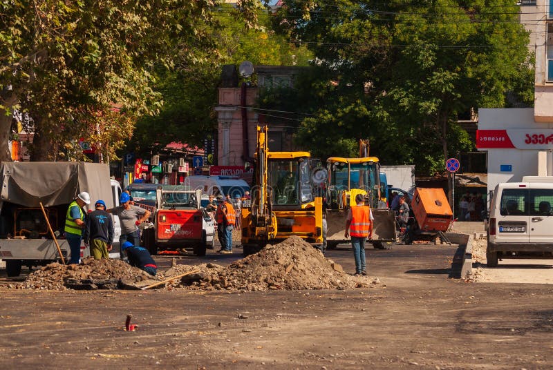 Georgia, Tbilisi - September 17, 2022: Construction Builders. Worker ...