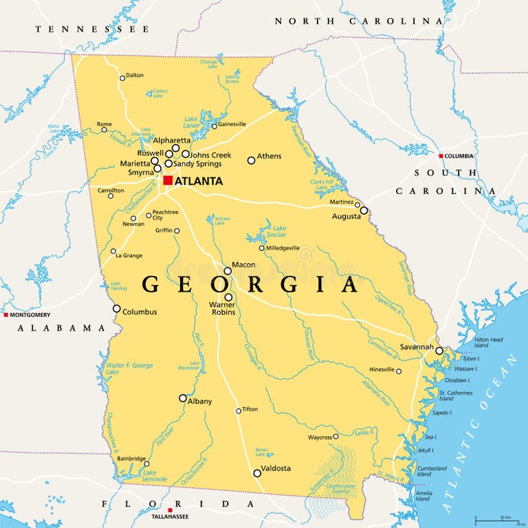 Georgia, GA, Political Map, Peach State, Empire State of the South ...