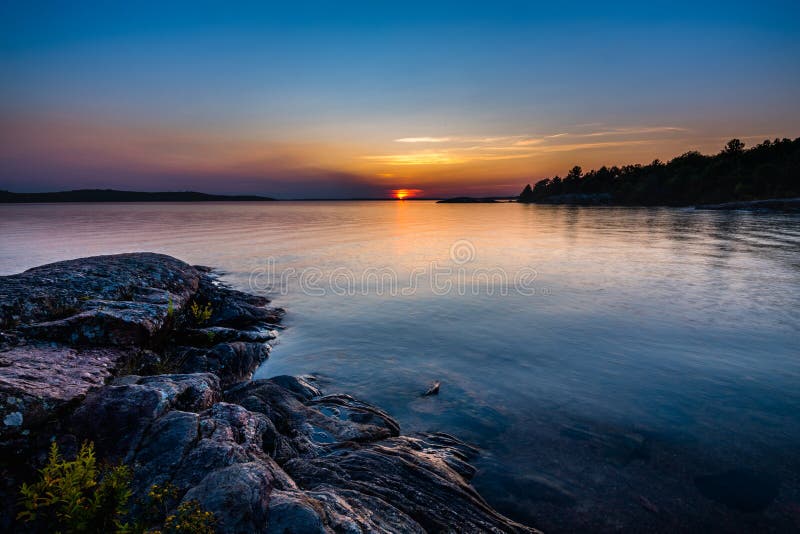 Sunset on Georgian Bay on a Calm Summer Evening Stock Image - Image of ...