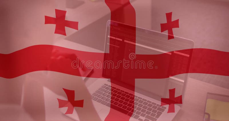 Georgian Flag Image Over Person Using Laptop in Office Setting Stock ...