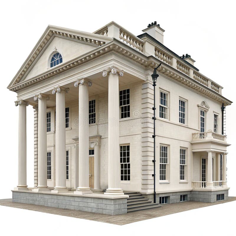 Georgian House Mockup Isolated on White Background Stock Illustration ...