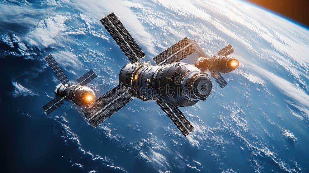 Geostationary Satellite Concept with Multiple System Views Stock ...