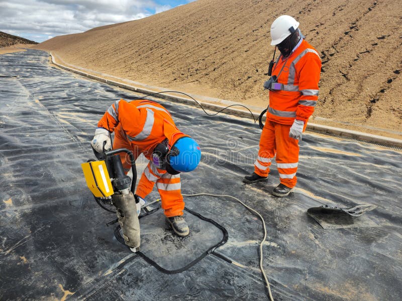 Geosynthetic Installation Process in Mine Stock Photo - Image of ...