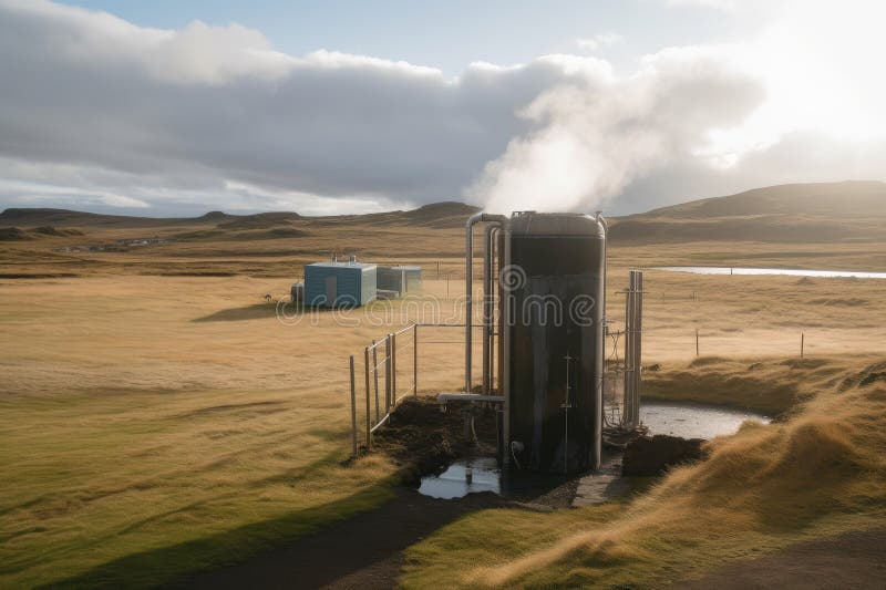 Geothermal Power Plant, with Geothermal Steam Shooting into the Air ...