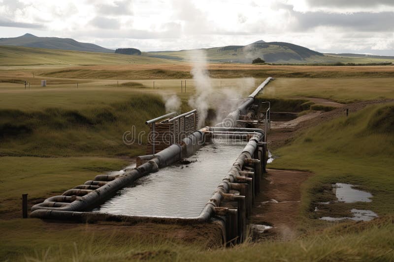 Geothermal Collector, with a Stream of Hot Water Flowing Out Stock ...