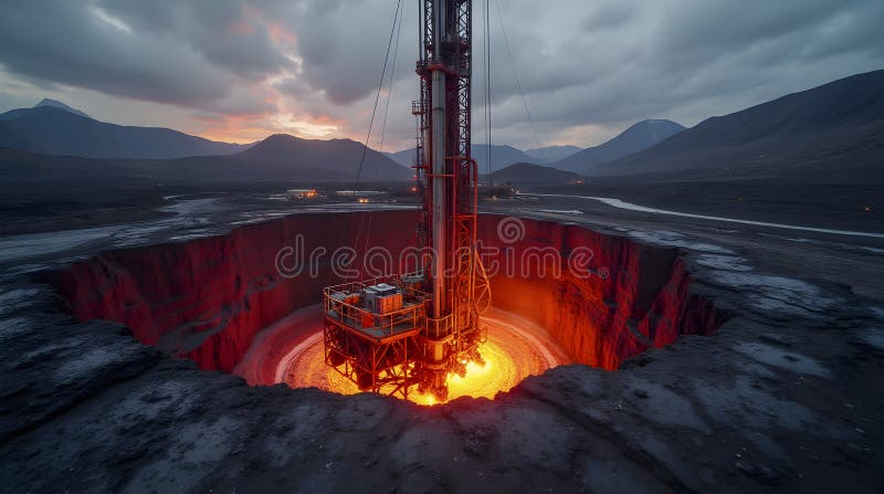 Geothermal Drilling Rig in Volcanic Terrain, Ai Generated Image Stock ...