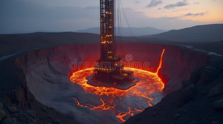 Geothermal Drilling Rig in Volcanic Terrain, Ai Generated Image Stock ...
