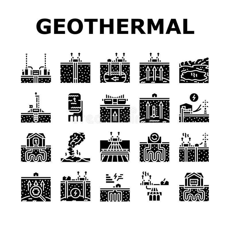 Geothermal Energy Power Plant Icons Set Vector Stock Illustration ... Geothermal Energy Power Plant Icons Set Vector Stock Illustration ...