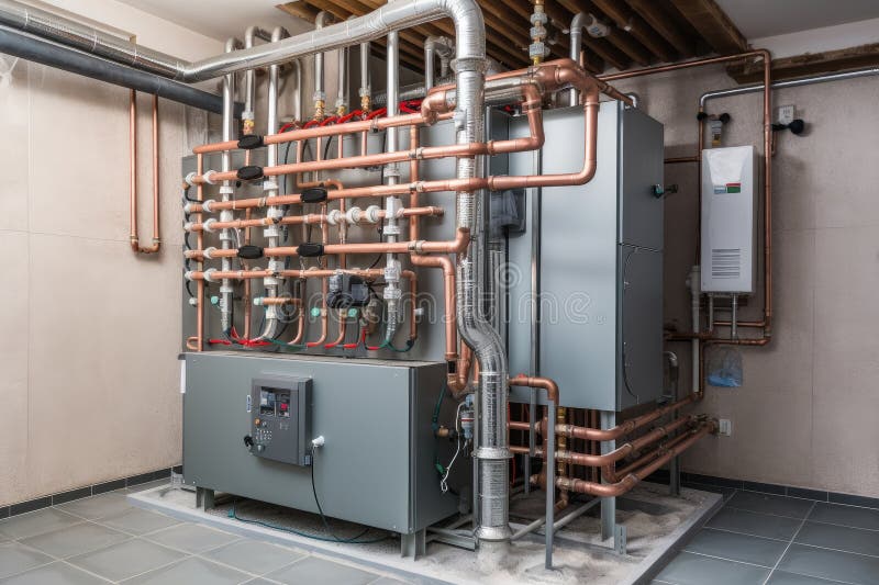 A Geothermal Heat Pump System, with Water Circulating and Being Heated ...