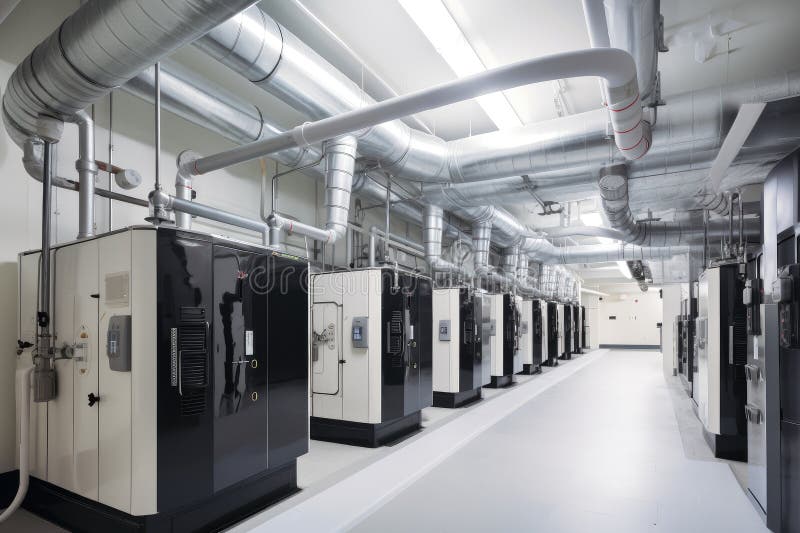 Geothermal Heating System, Visible through Transparent Floor of Modern ...