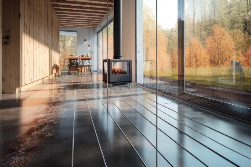 Geothermal Heating System, Visible through Transparent Floor of Modern ...