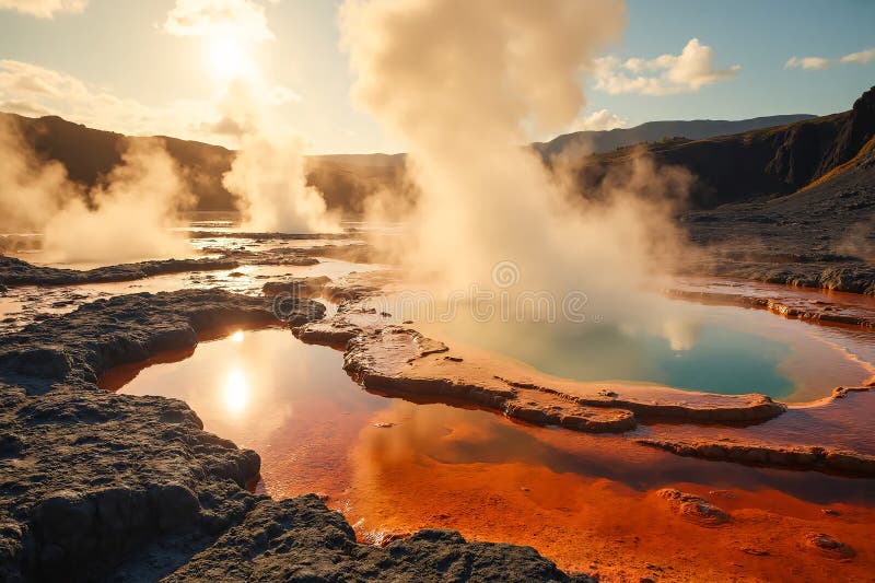 Geothermal Landscape. Source of Thermal Energy from the Earth. Stock ...