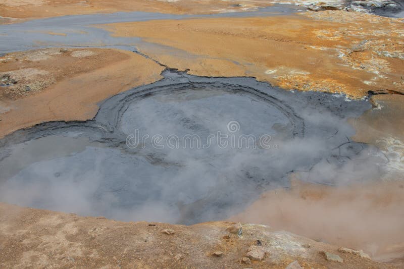 Geothermal Mud Spring in Iceland with Boiling Mud Pots Stock Image ...