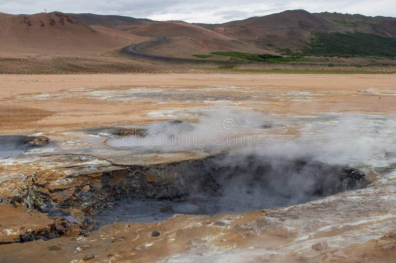 Geothermal Mud Springs in Iceland with Boiling Mud Pots Stock Photo ...