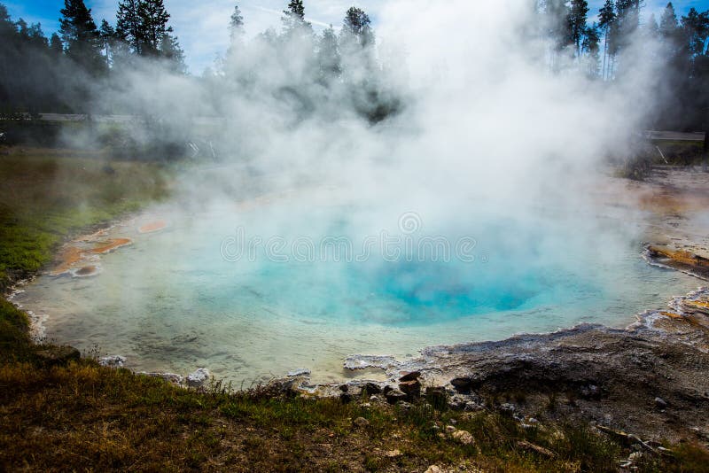Geothermal with Rising Steam in Yellowstone Park Stock Image - Image of ...