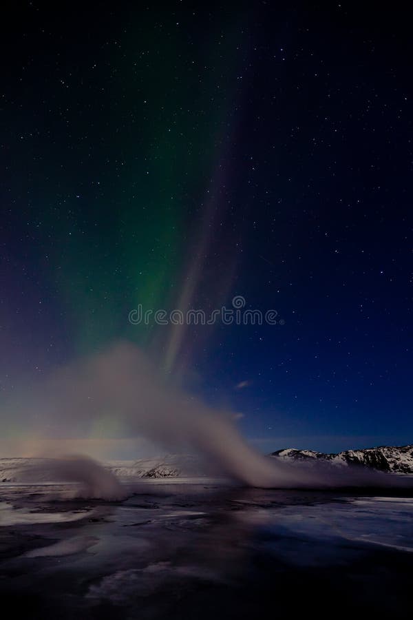 Geothermal Streem and Northen Lightrs Stock Photo - Image of europe ...