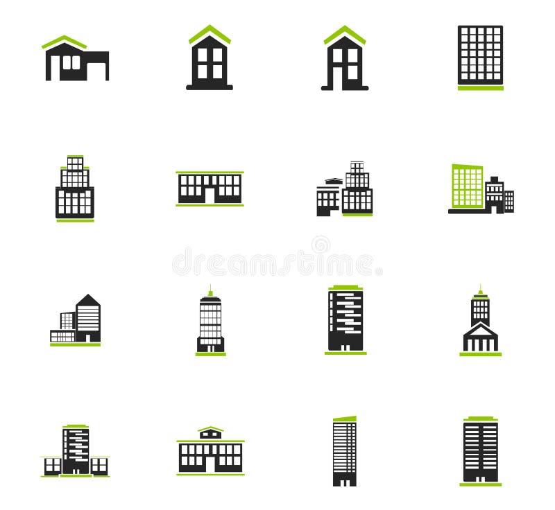 Geplaatste De Pictogrammen Van Gebouwen Stock Illustratie ...