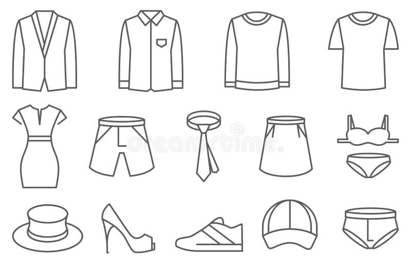 Geplaatste Pictogrammen Van De Kleren De Vectorlijn Vector Illustratie ...