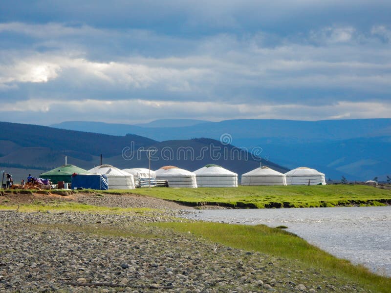 A Ger Camp on the Banks of a River in Mongolia Stock Image - Image of ...