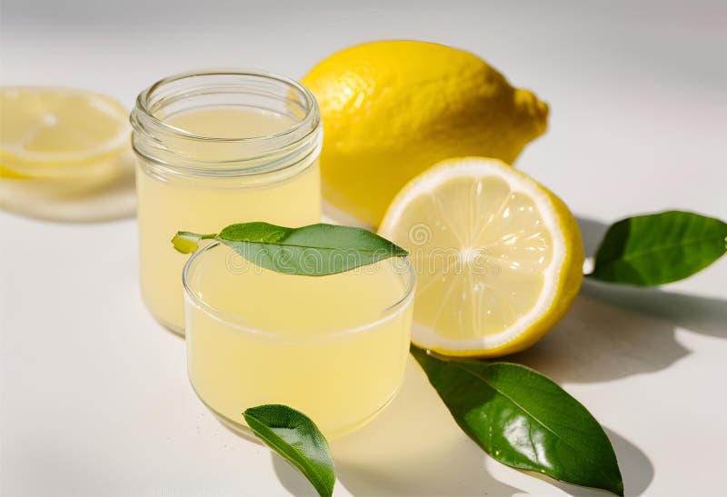 A Jar of Lemon Juice and a Small Dish Filled with Lemon Liquid are ...