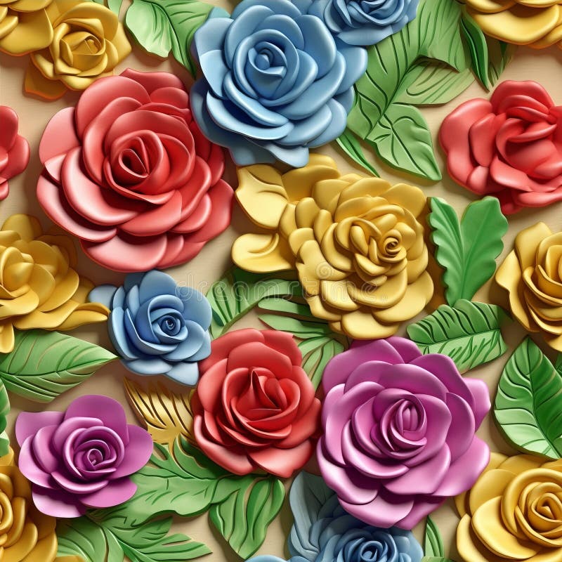 Geranium Embossed Multi Coloured Roses and Rosebuds 3d Stock ...