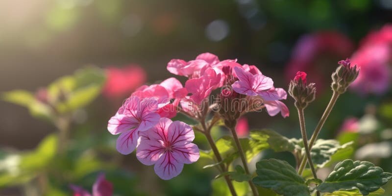 Geranium Flower Plant, Copy Space Blurred Background Stock Illustration ...