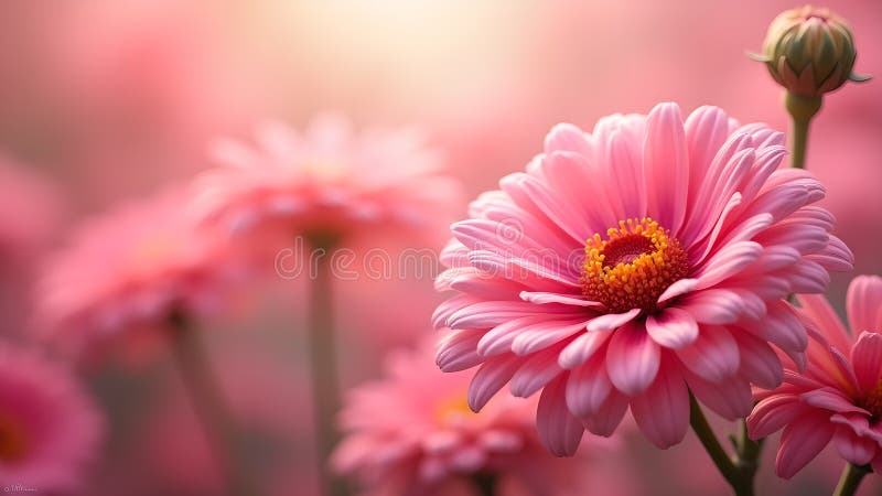 Gerbera Daisies Bloom in Soft Pink Light Stock Illustration ...