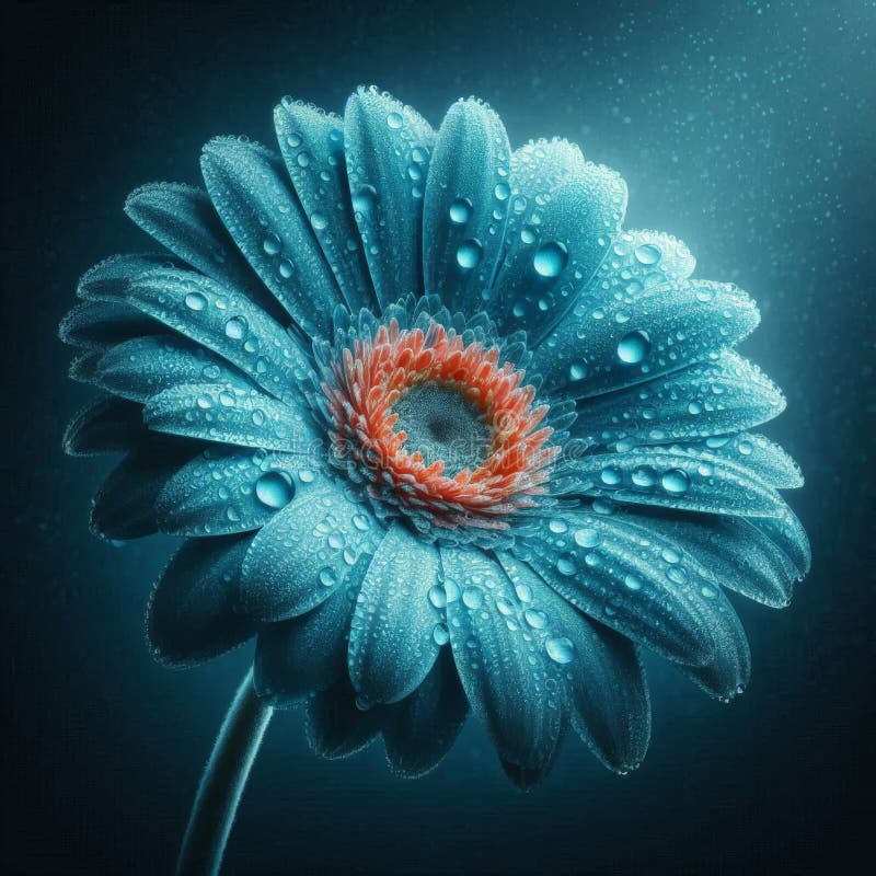 Gerbera Flower in Blue with Dewy Water Drops on a Moist Background ...