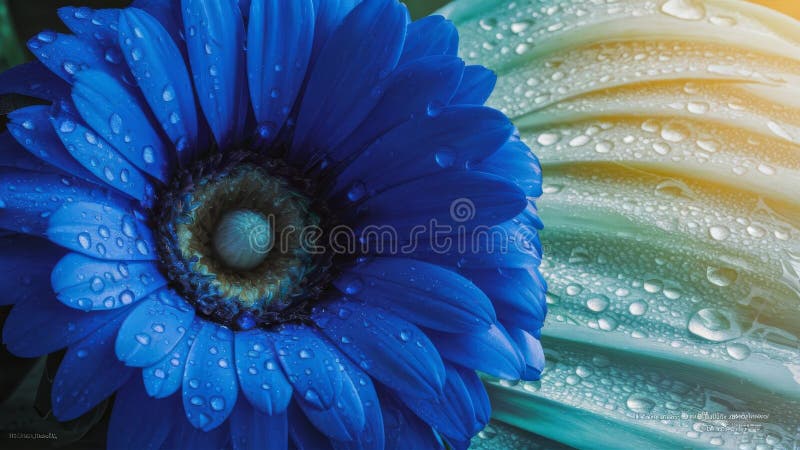 Gerbera Flower in Blue with Dewy Water Drops on a Moist Background ...