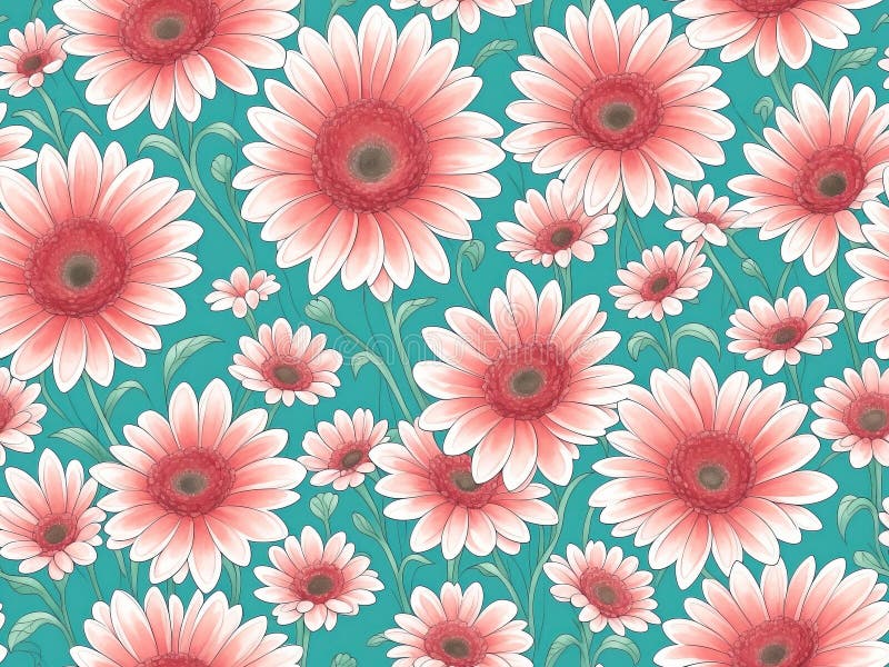 Gerbera Flowers Seamless Pattern Background, Vintage Style Illustration ...