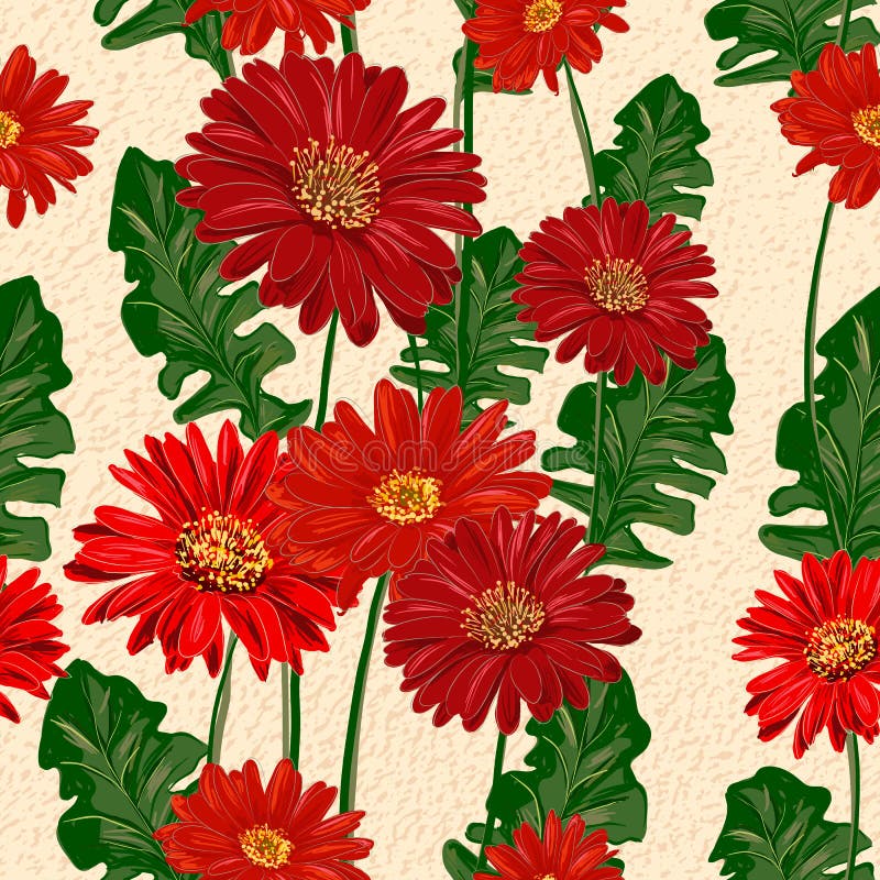 Gerbera Hand Drawn Seamless Pattern. Stock Vector - Illustration of ...