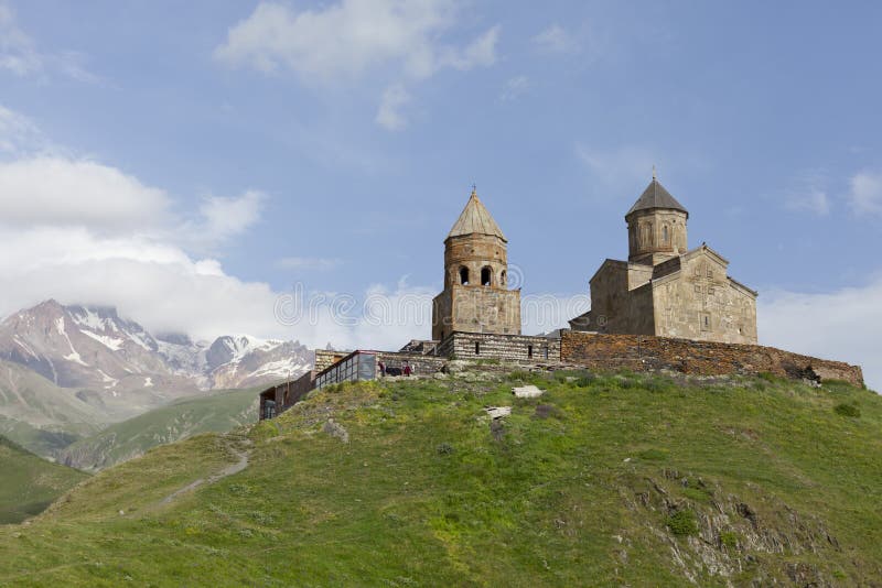 Gergeti Trinity Church, Georgia Stock Photo - Image of caucasus, nature ...