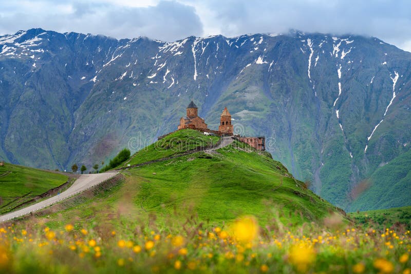 Gergeti Trinity Church (Tsminda Sameba) in Kazbegi, Georgia Stock Image ...