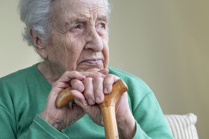 An Old Woman Using A Wooden Cane Stock Vector Illustration Of Hair