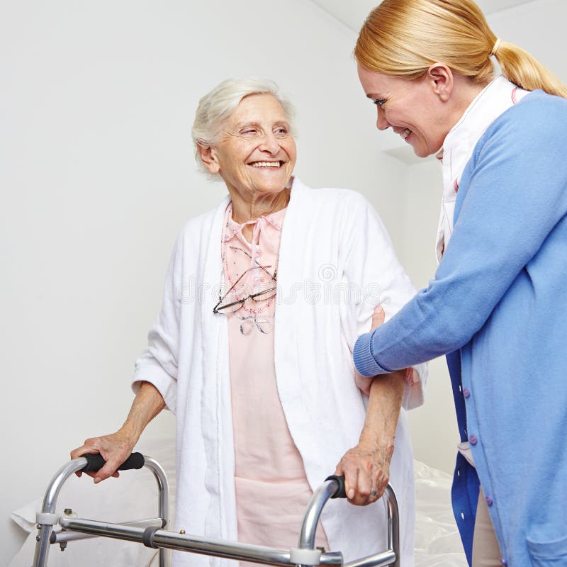 Geriatric Nurse Helping Senior Stock Image - Image of daughter ...