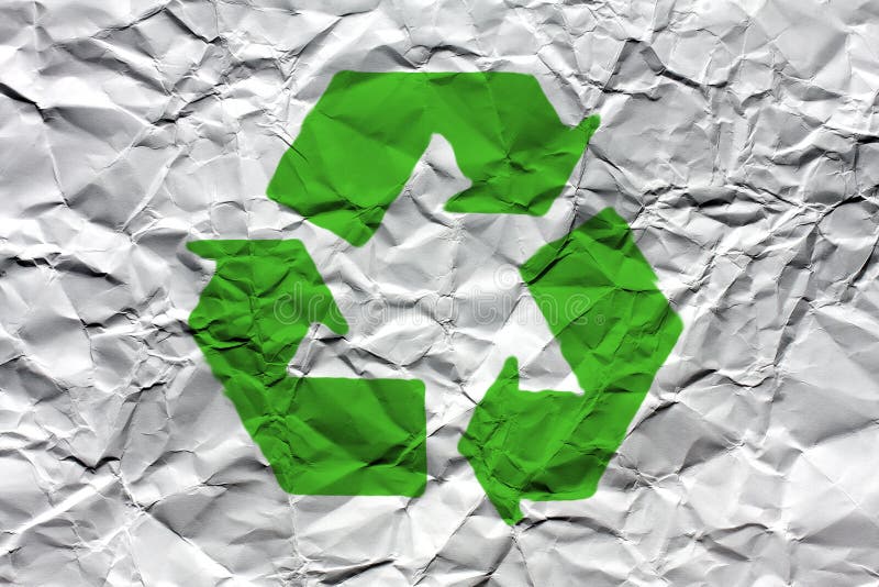 Gekreukeld Wit Papier Met Groen Recycling Symbool Stock Afbeelding ...