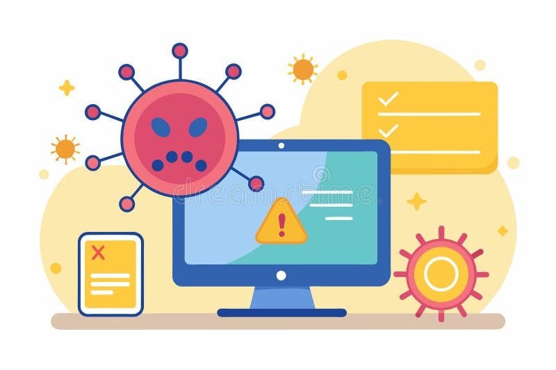 Germ on Computer Screen, Minimalist Flat Vector Illustration, Virus ...