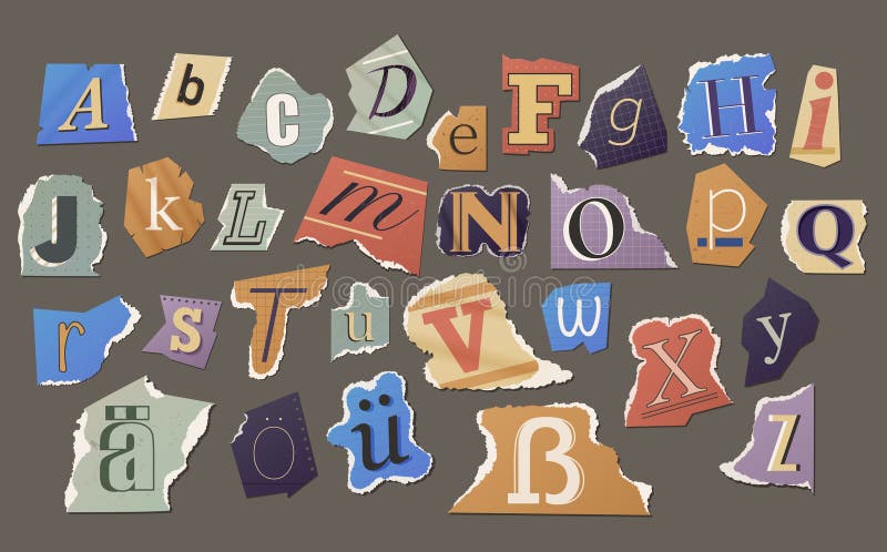 German Alphabet. Printed Letters from Scraps of Paper, Magazines and ...