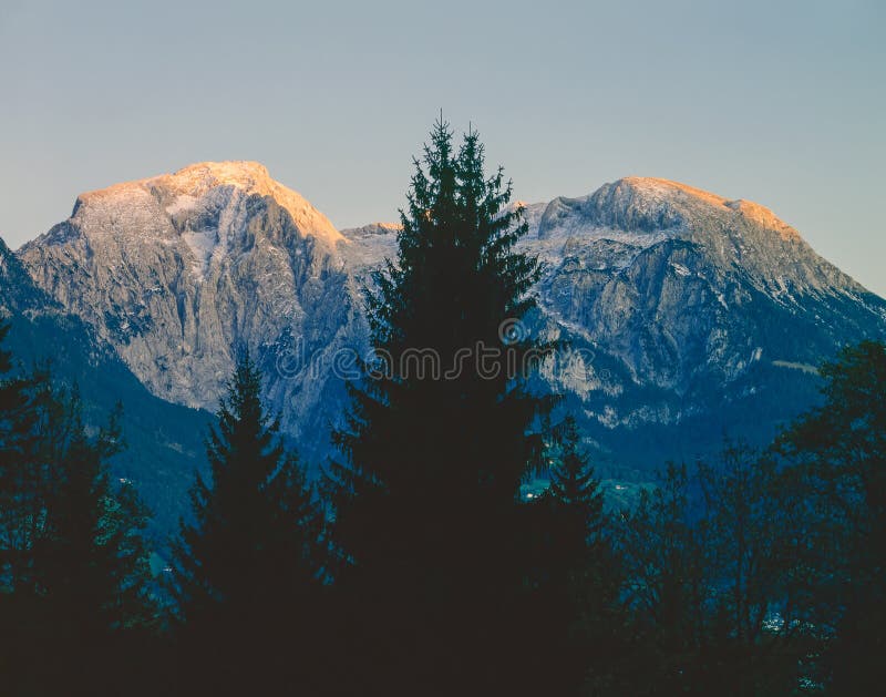 German Alps with Peaks at Sunset Stock Image - Image of forest, village ...