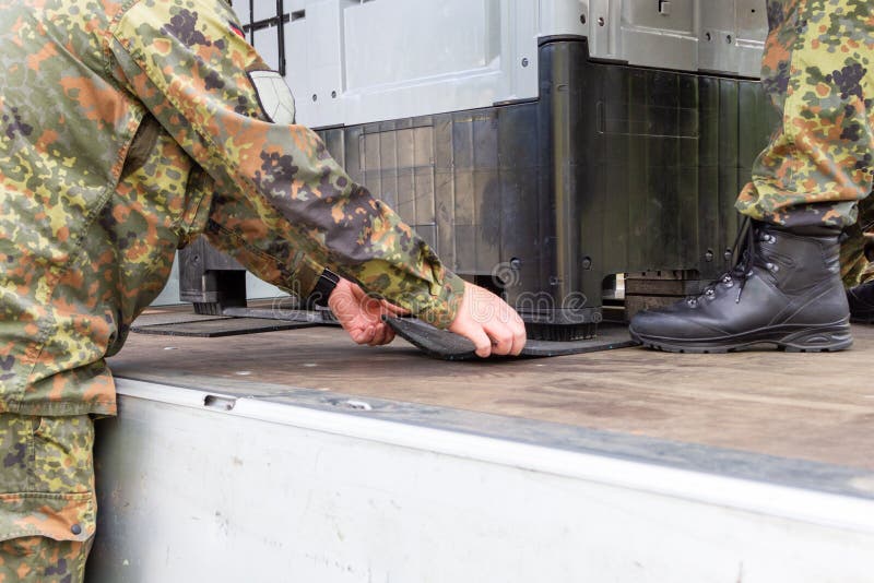 Army Soldier Lashed Cargo with Lashing Material Stock Photo - Image of ...