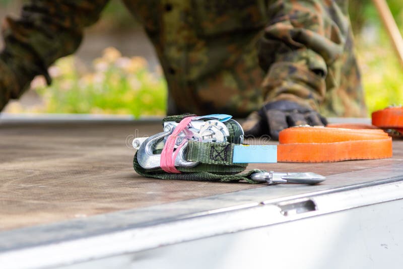 Army Soldier Lashed Cargo with Lashing Material Stock Image - Image of ...