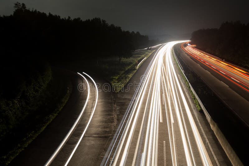 German Autobahn Traffic Lights at Night Stock Photo - Image of exposure ...