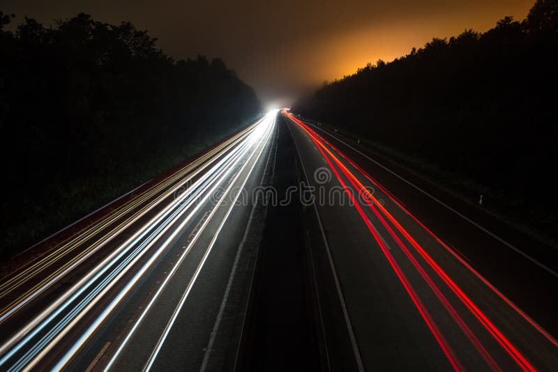 German Autobahn Traffic Lights at Night Stock Photo - Image of night ...