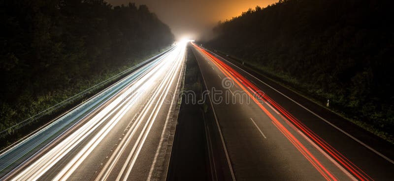 German Autobahn Traffic Lights at Night Stock Photo - Image of blurred ...