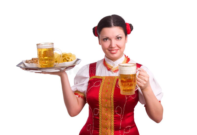 German/Bavarian Woman with Beer Stock Photo - Image of alcohol, chips ...