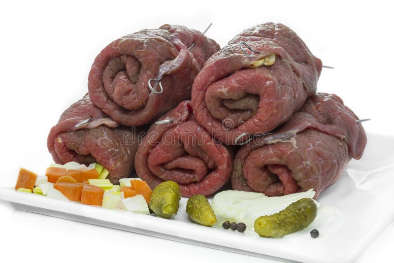 German Beef Rolls, Uncooked Stock Image - Image of garnish, isolated ...